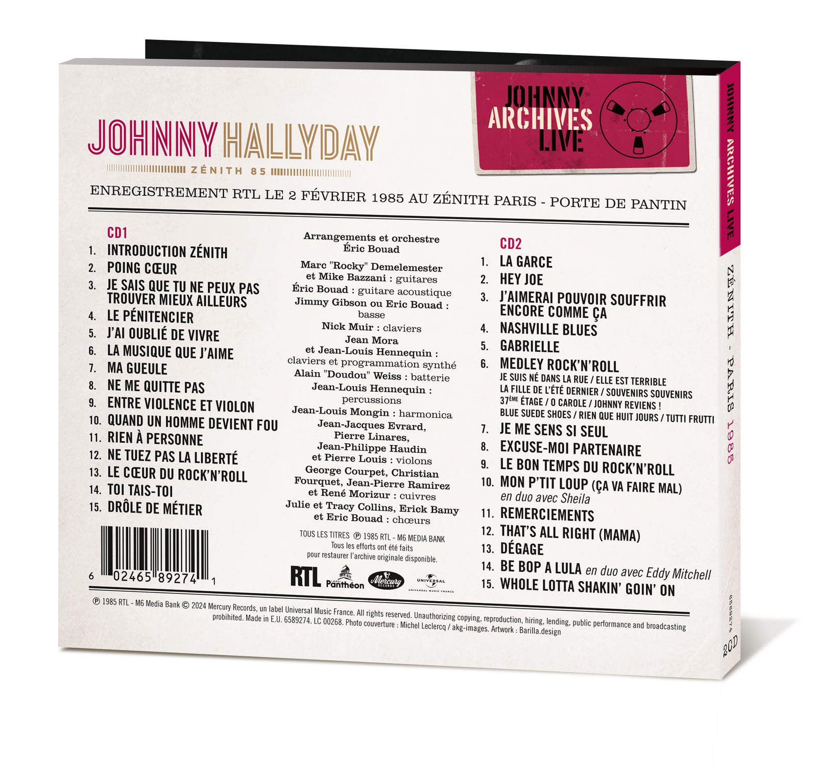 Zénith 85 - Coffret 2CD - Store Johnny Hallyday